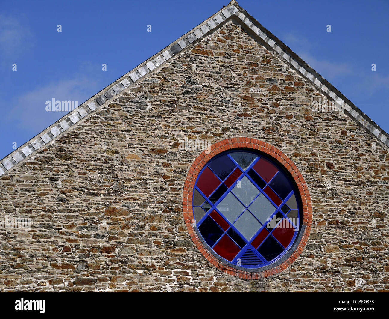 Round stained glass window former chapel Falmouth Cornwall UK Stock ...