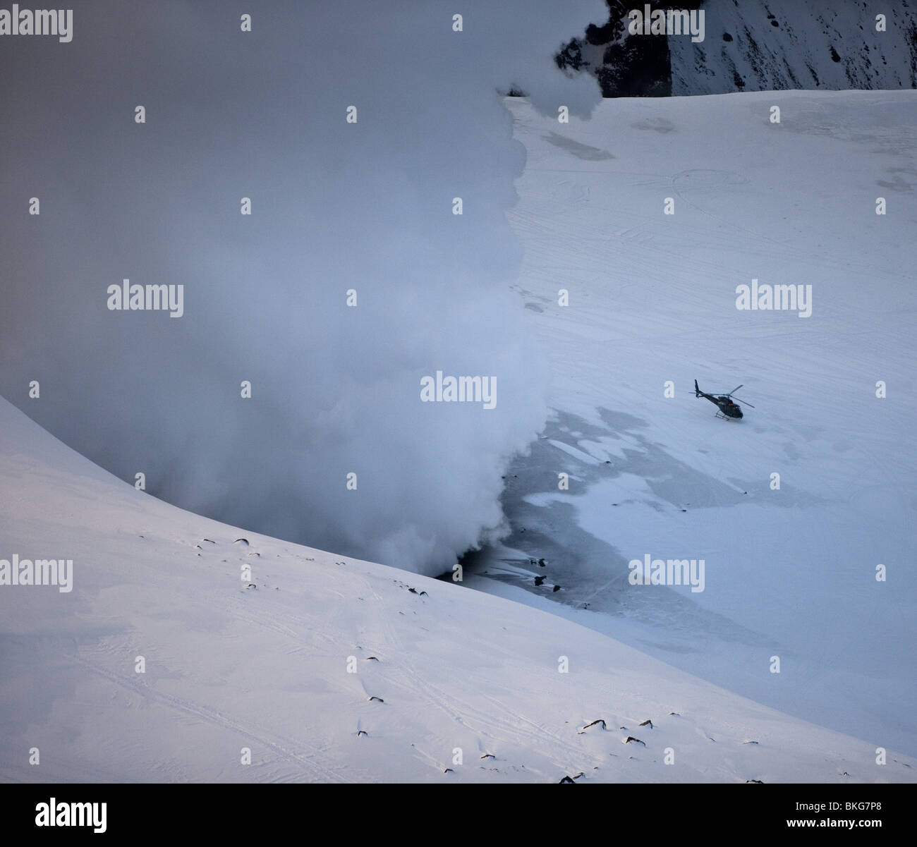 Steam and Helicopter- Volcano eruption at Fimmvorduhals, Iceland Stock ...