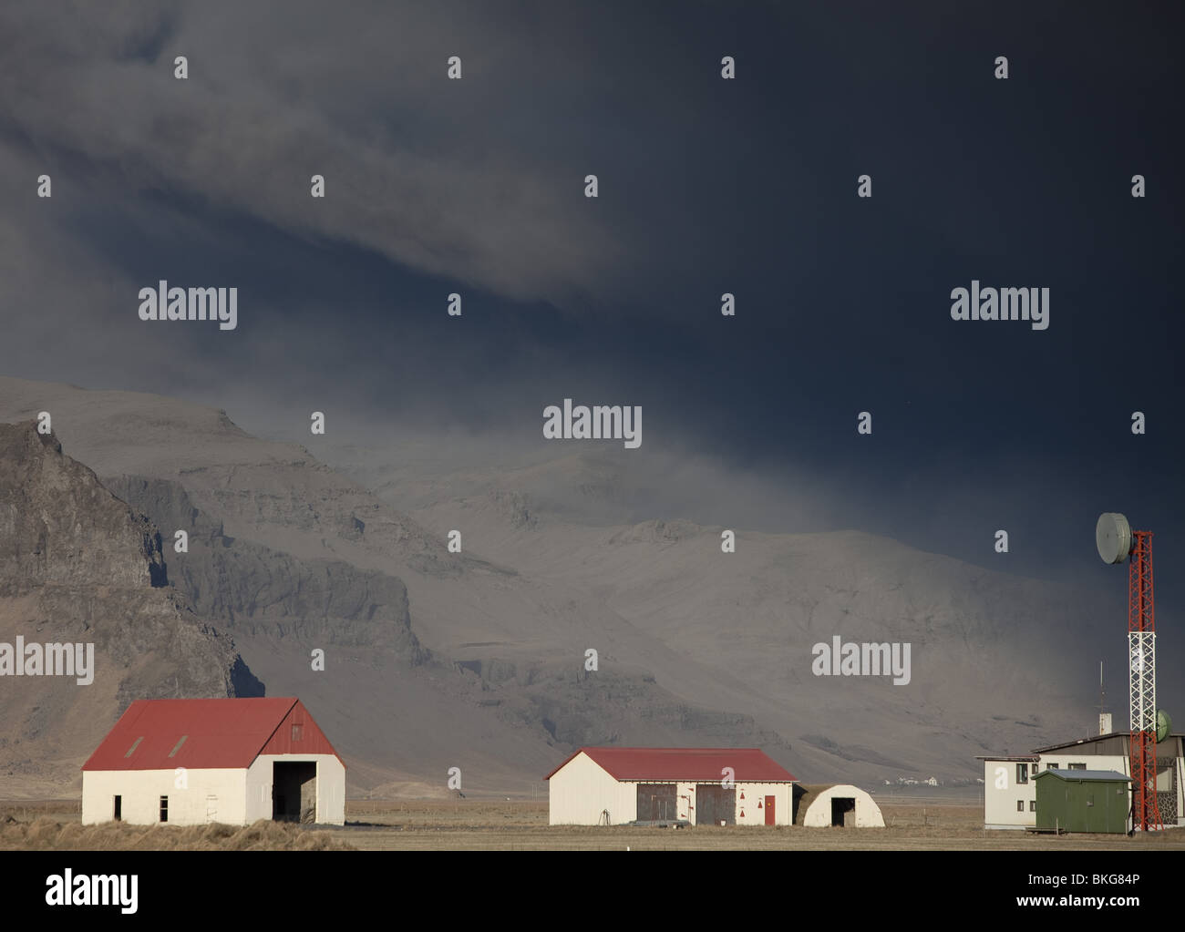 Farm with Volcanic Ash Cloud from Eyjafjallajokull Volcano Eruption ...