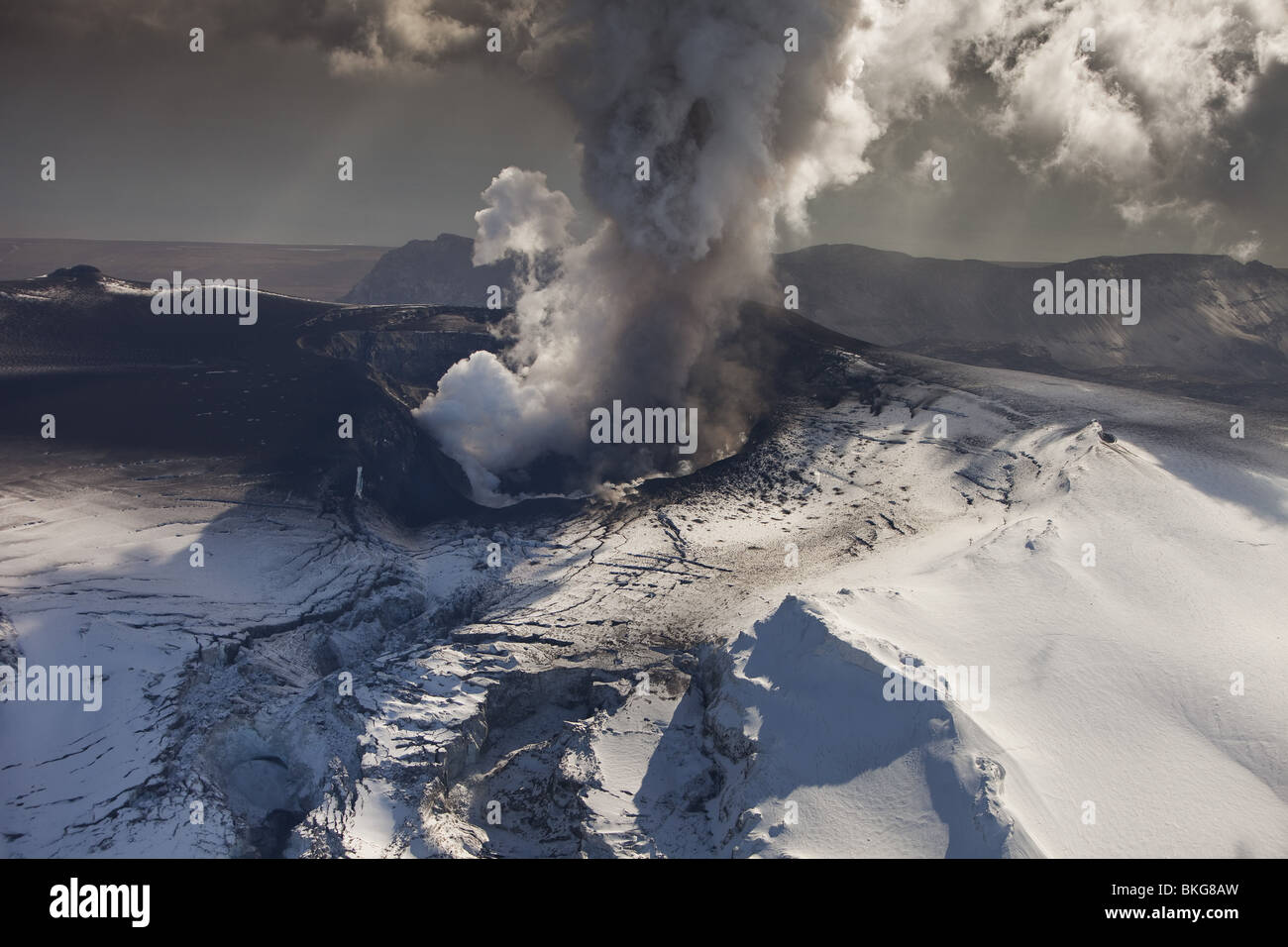 Aerial of Ash cloud from Eyjafjallajokull Volcano Eruption, Iceland ...