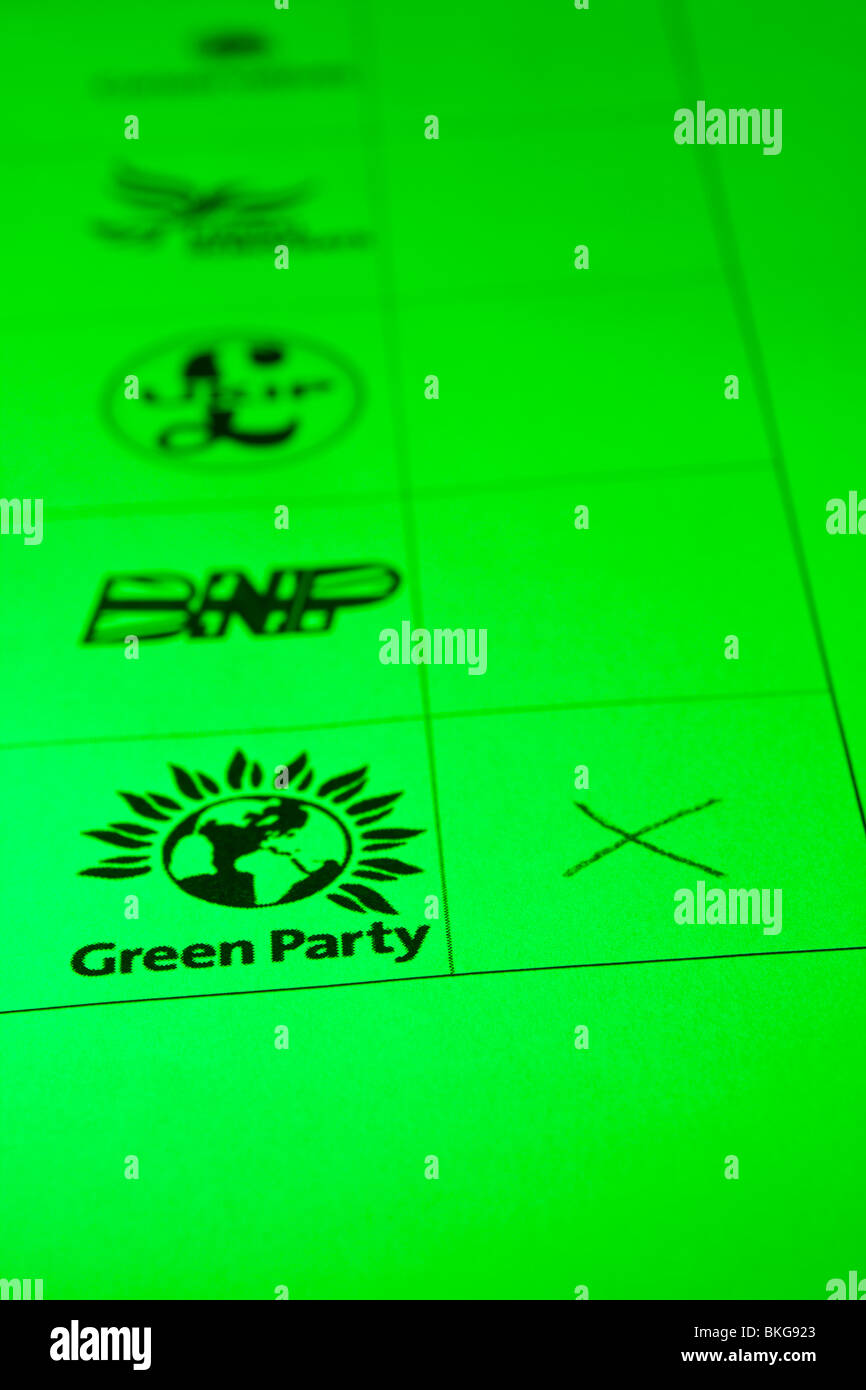 Mock up of UK General Election ballot paper showing vote for Green ...