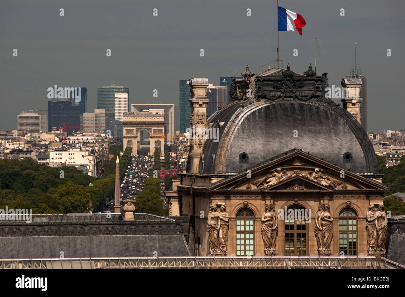 Axe historique of Paris with Louvre, Champs Elysee, Arc de Triumph and ...