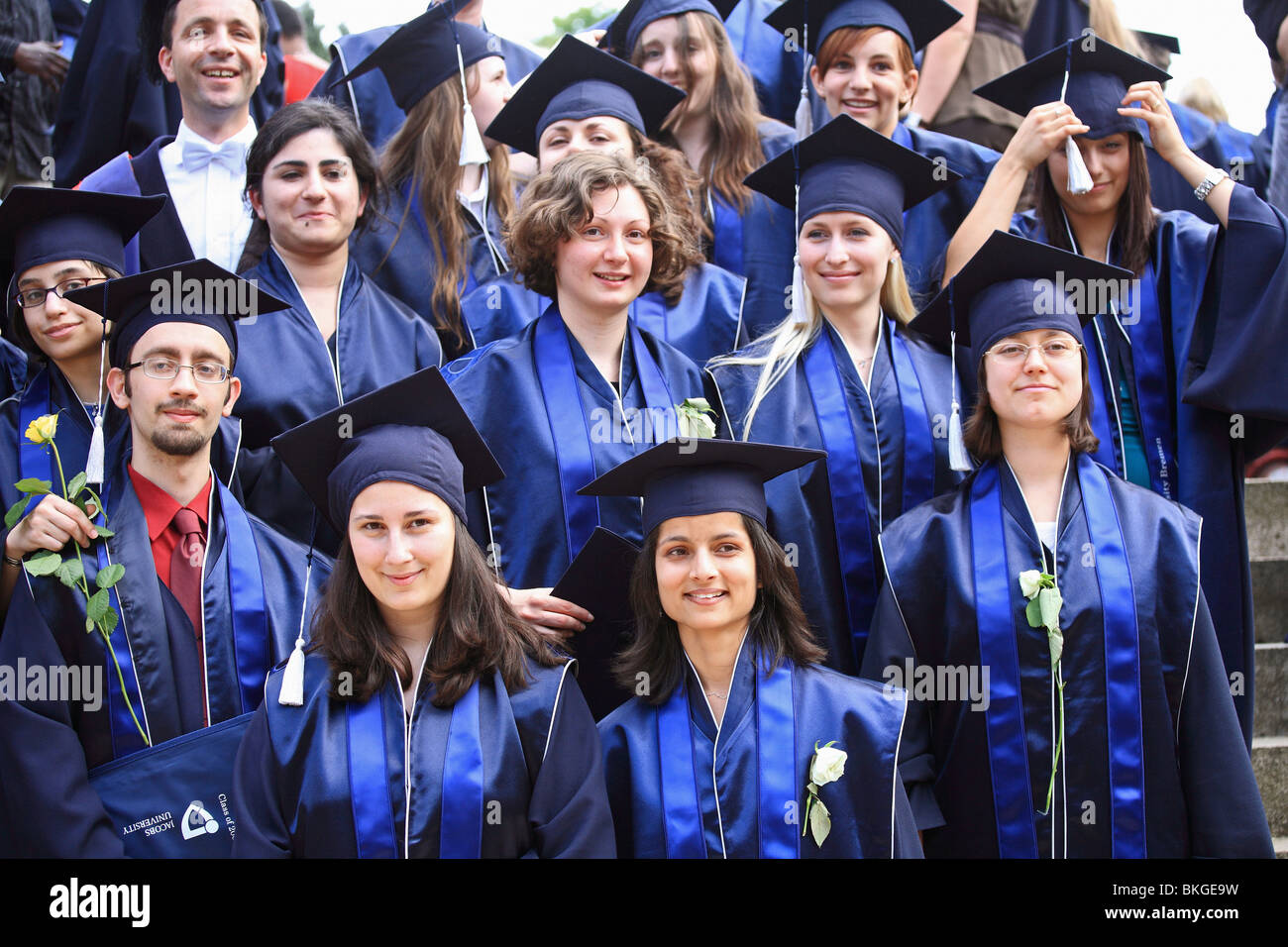 Graduates after the graduation ceremony at the Jacobs University Bremen ...