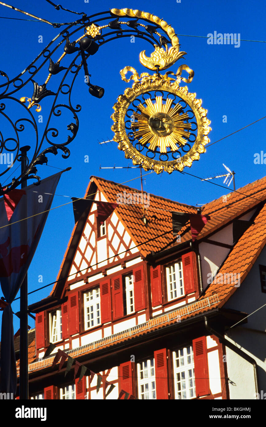 RESTAURANT SIGN AND HALF-TIMBERED HOUSE OBERKIRCH BLACK FOREST BADEN ...