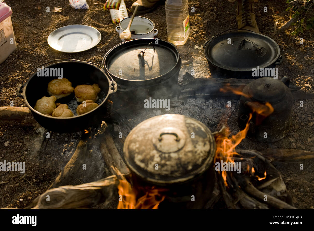 Food cooking on camp fire, namibia, africa Stock Photo - Alamy