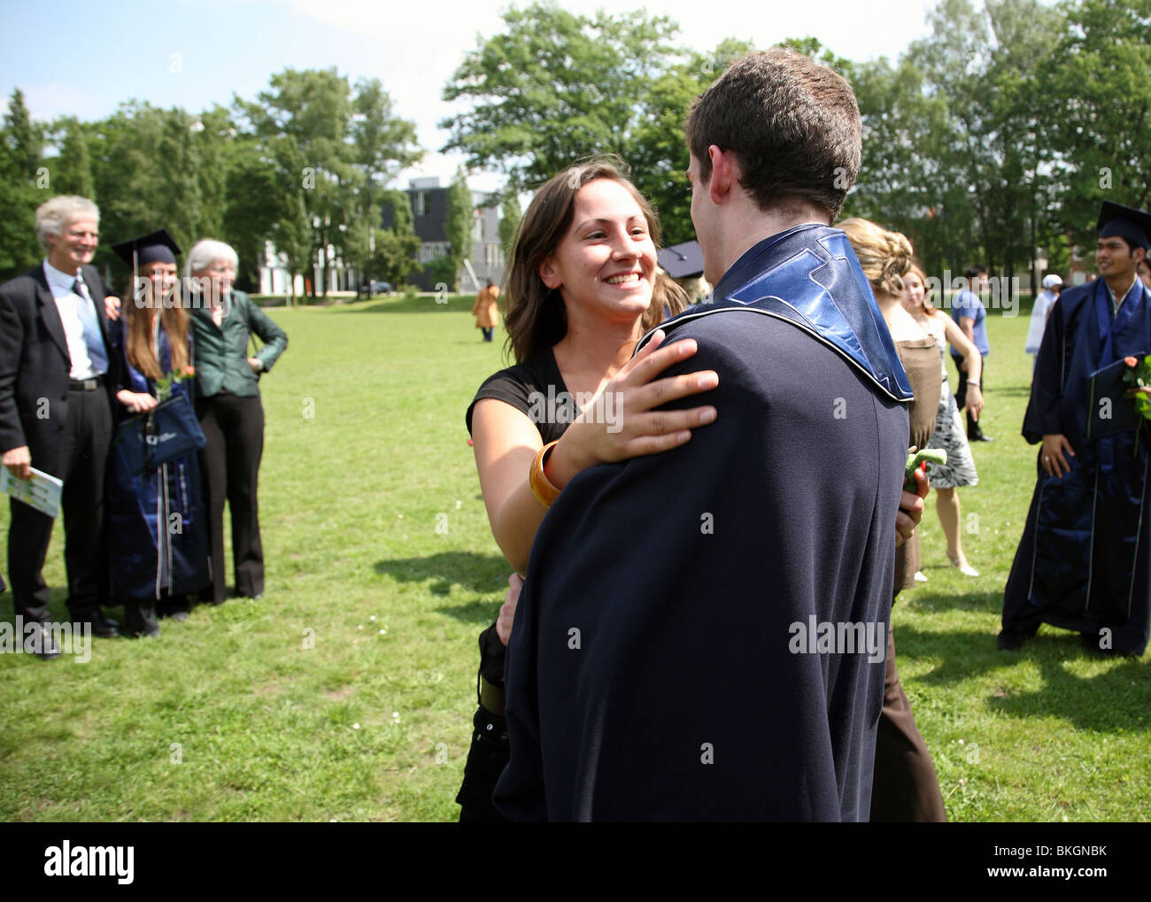 Germany, Graduation ceremony at Jacobs Univesity in Bremen: girl giving ...