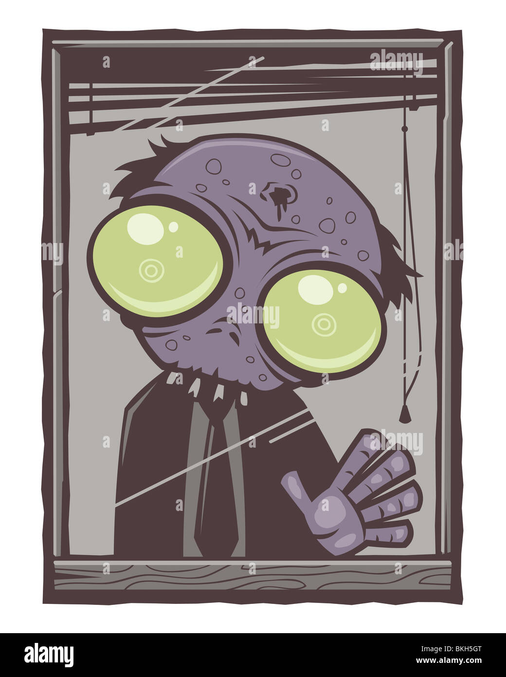 Office Zombie Cartoon. Sad little office zombie with big green eyes ...