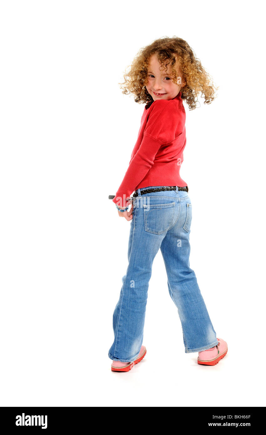 Girl Wearing Blue Jeans And White Shirt High Resolution Stock ...