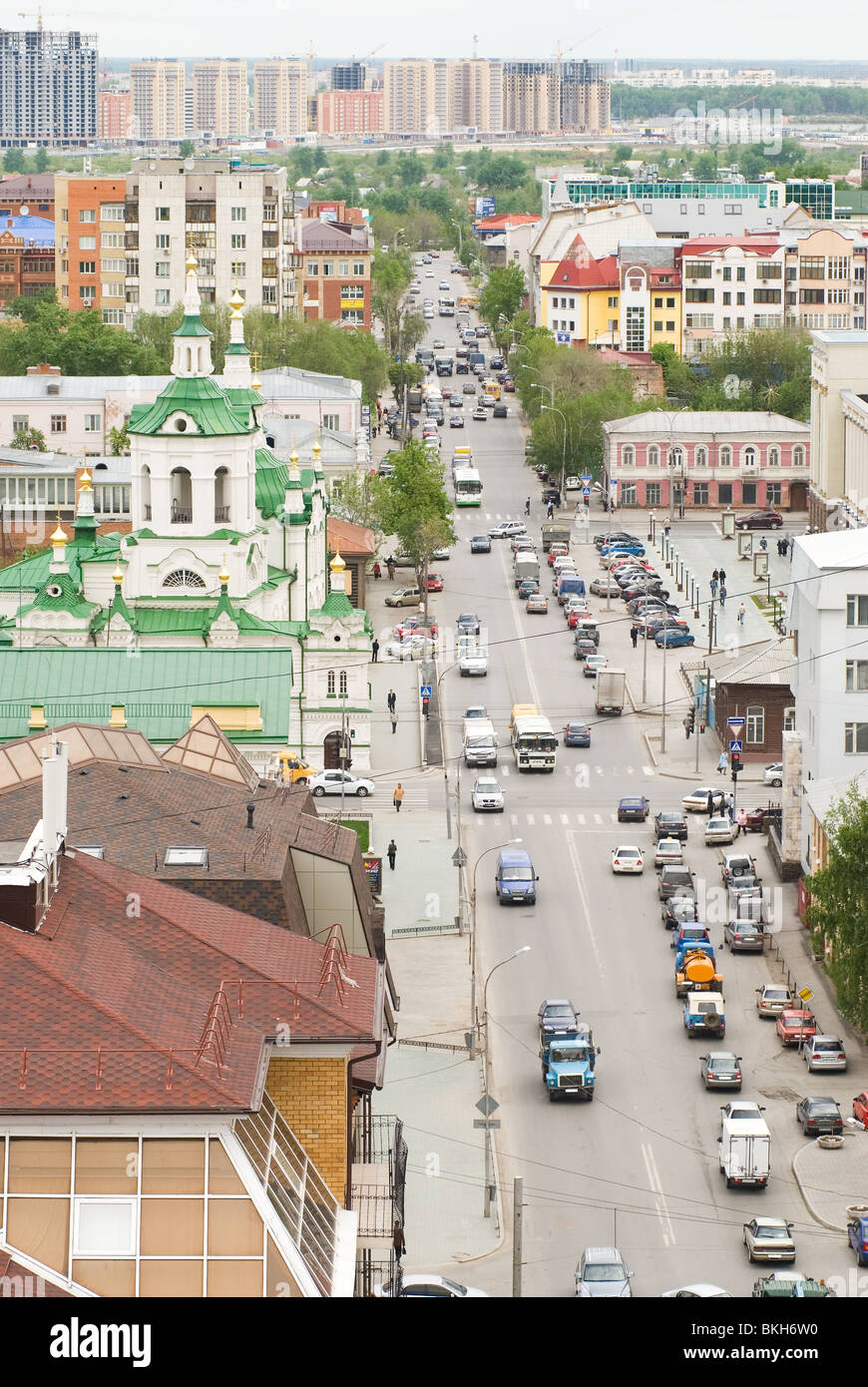 View at Tyumen city street with church from top point Stock Photo - Alamy