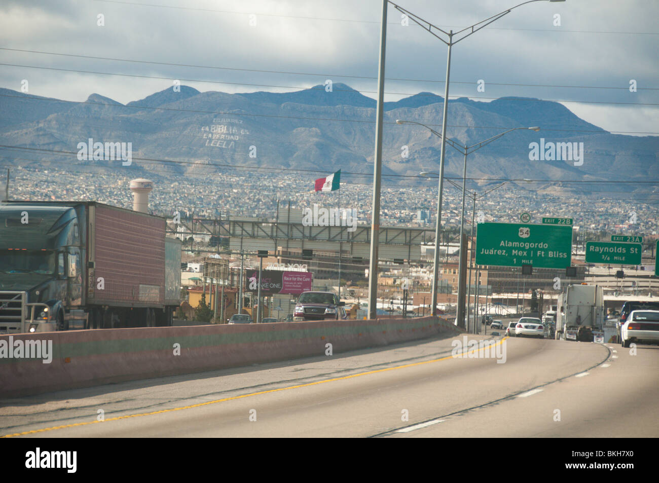 I-10 Highway in El Paso running along the Mexican-USA border, looking ...