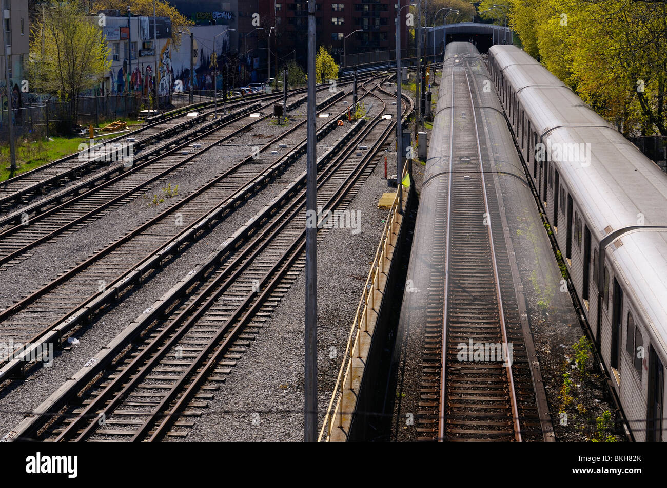 TTC subway trains zooming by one entering and exiting Keele station ...