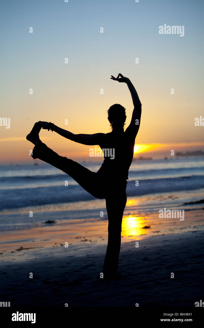 Yoga, Woman, Sunset, beach, ocean, health, stretch, exercise, shape ...