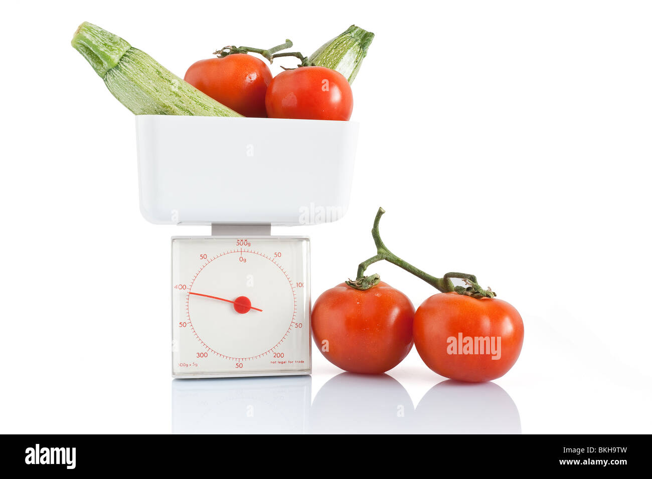 vegetables on kitchen scale isolated on white background with clipping ...