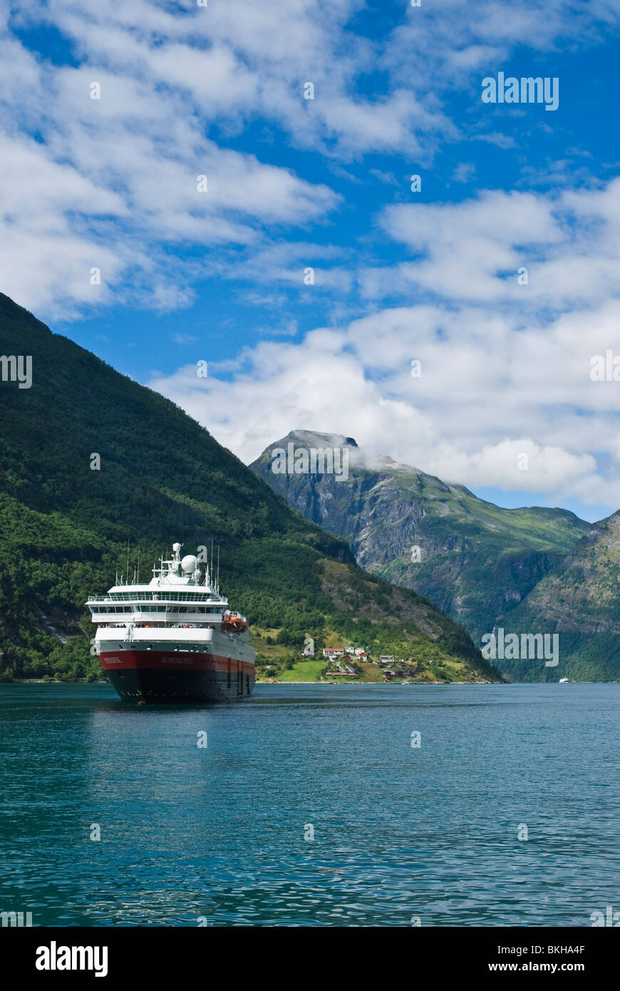Hurtigruten coastal ferry in Geirangerfjord, Geiranger, Norway Stock ...