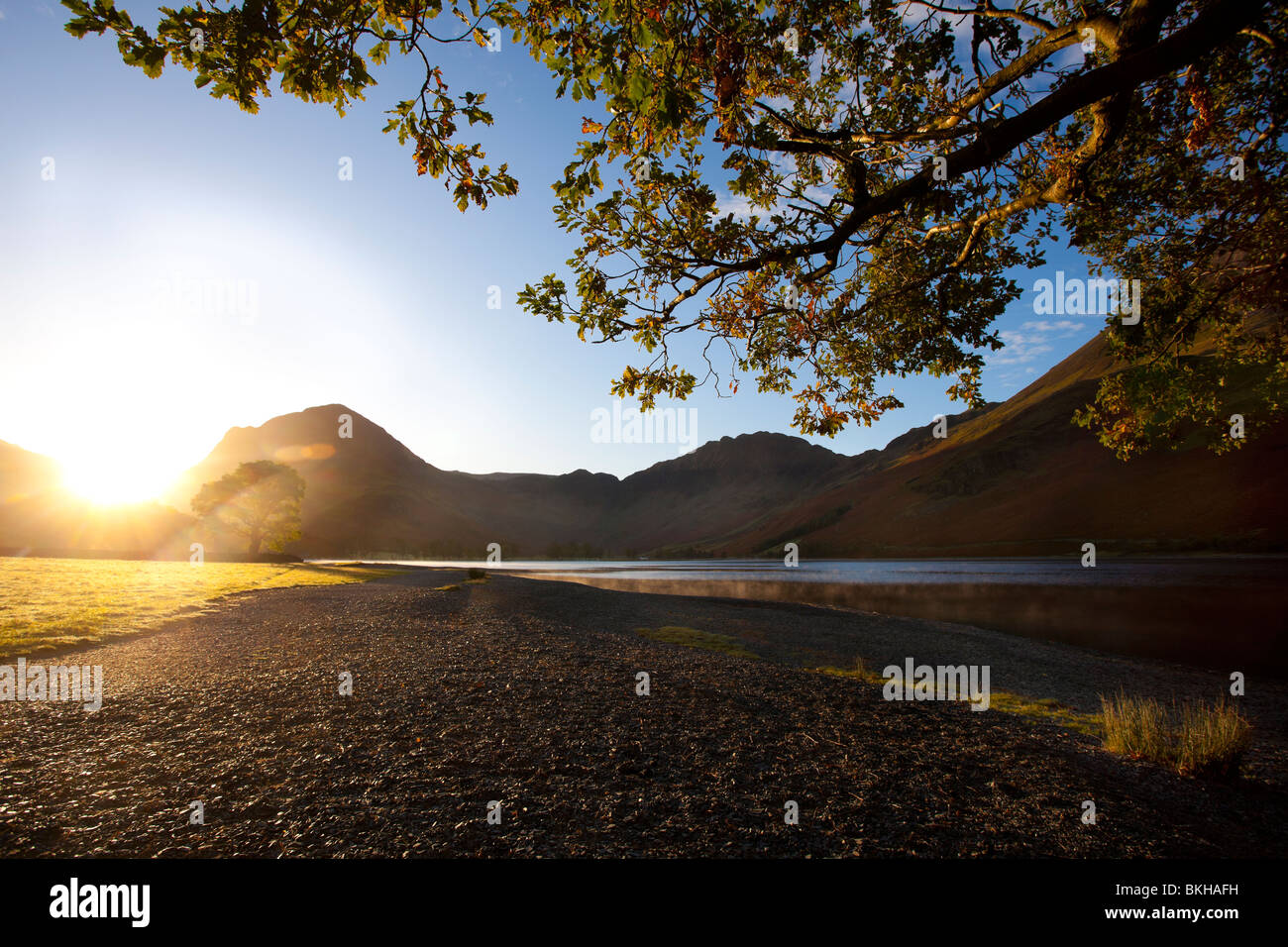 Buttermere at sunrise with Fleetwith Pike and Haystacks beyond, Lake ...