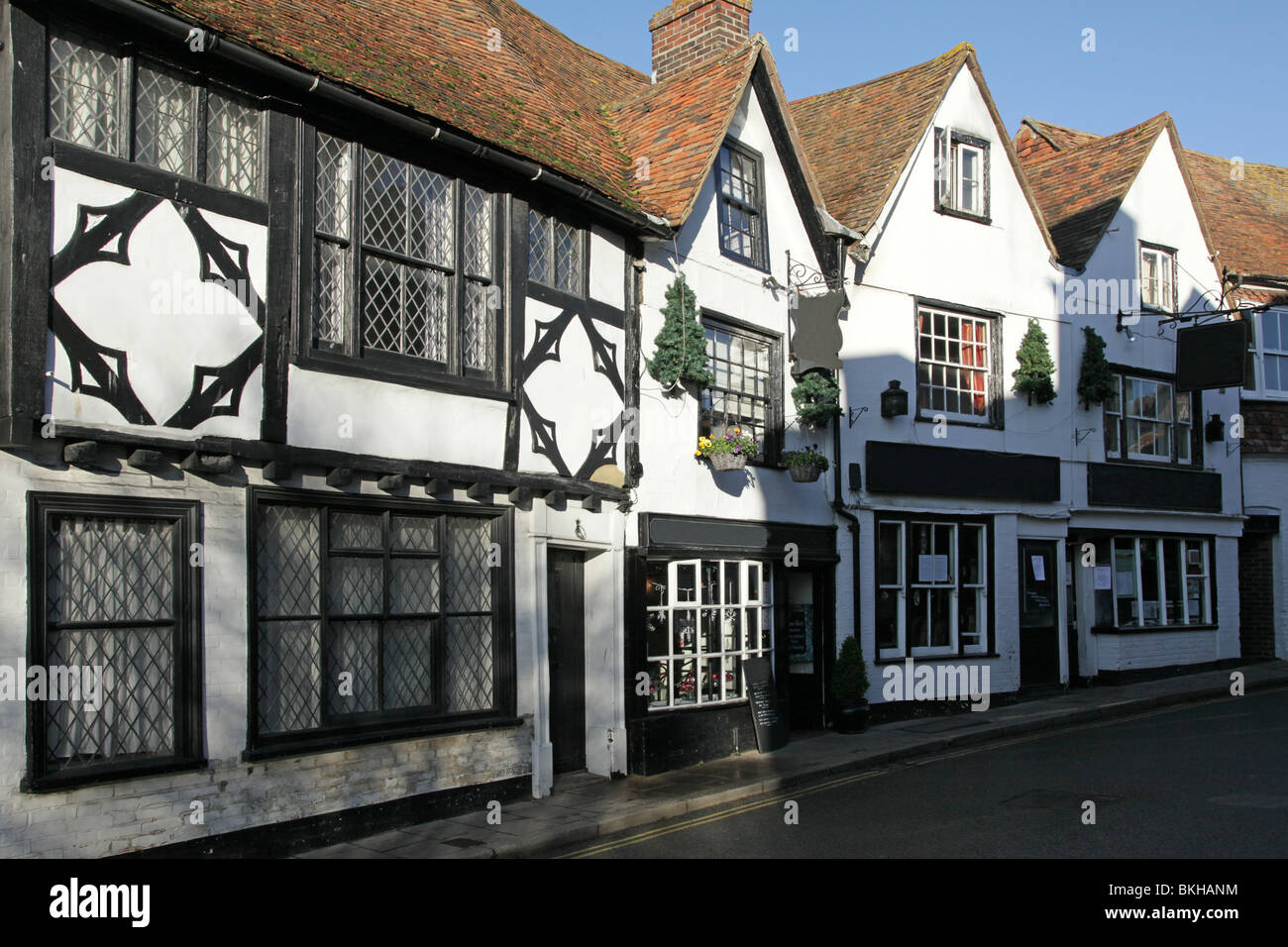 The wood timbered buildings that line the high street of Rye in East ...