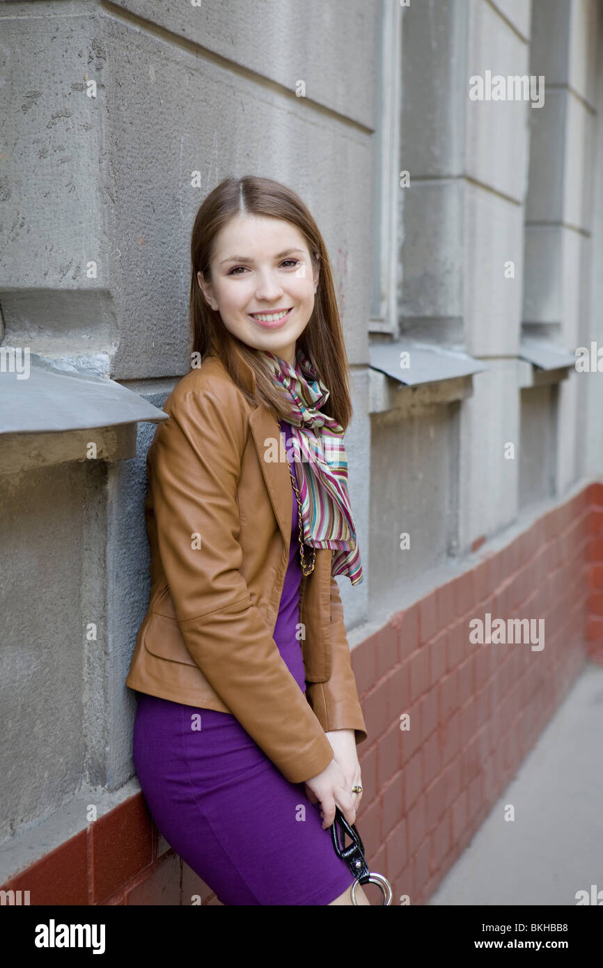portrait young smiling woman with long hair Stock Photo - Alamy