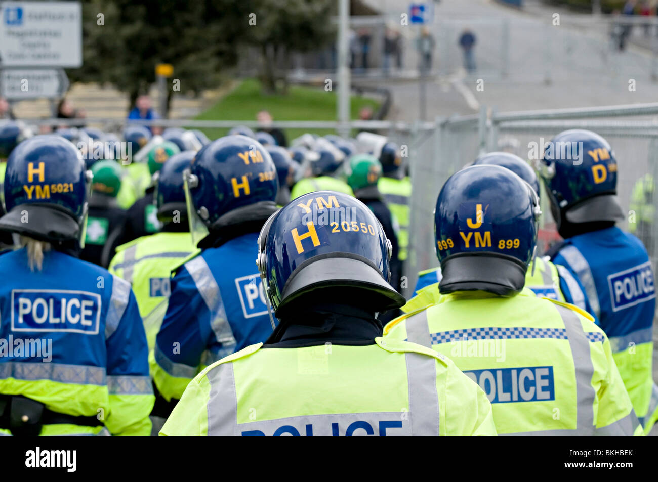 riot police at the edl demo in dudley uk against the building of a ...