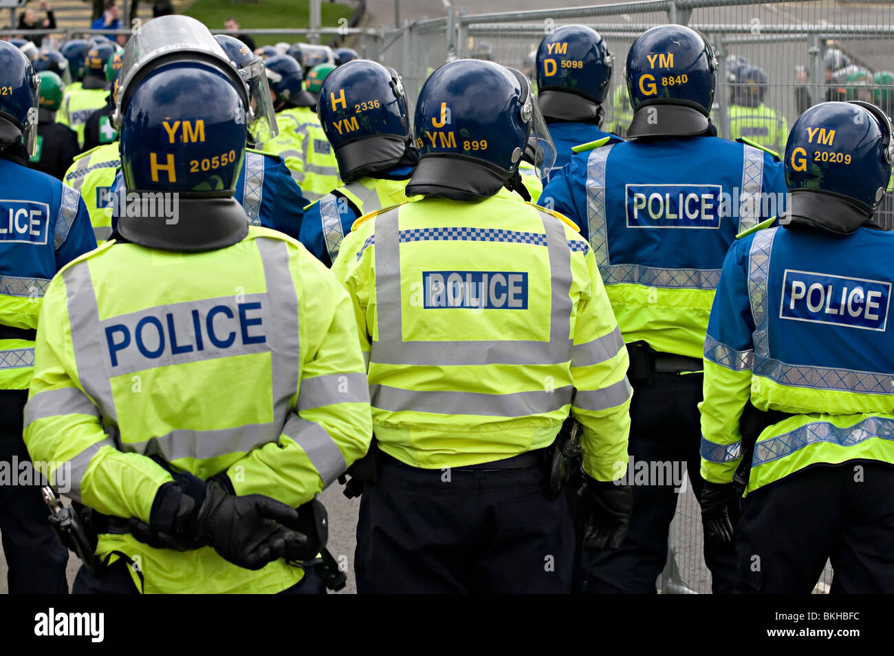riot police at the edl demo in dudley uk against the building of a ...