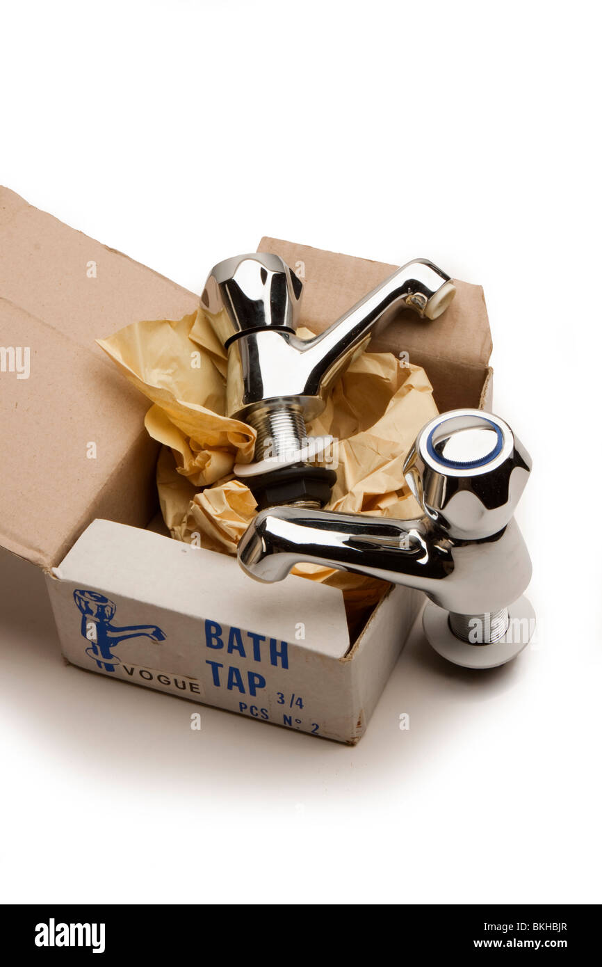 home improvements two new chrome plated bath taps unwrapped from their ...