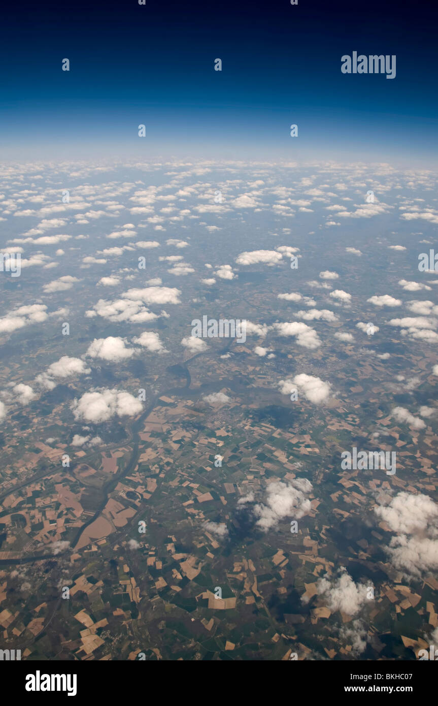 fields and the land shot from above over Europe shot from above the ...