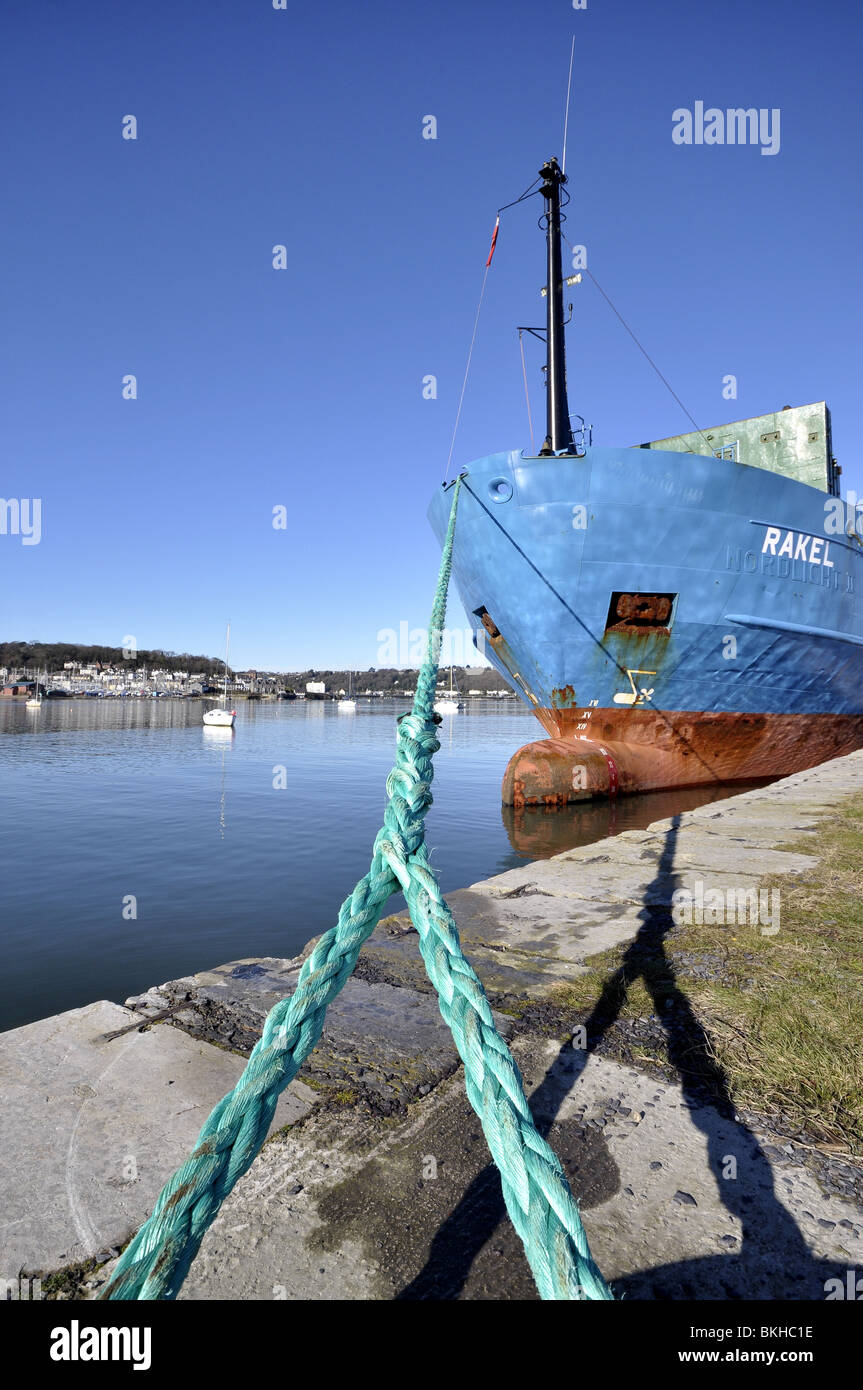 Port Penrhyn Bangor North Wales moored barge ship waiting to be loaded ...