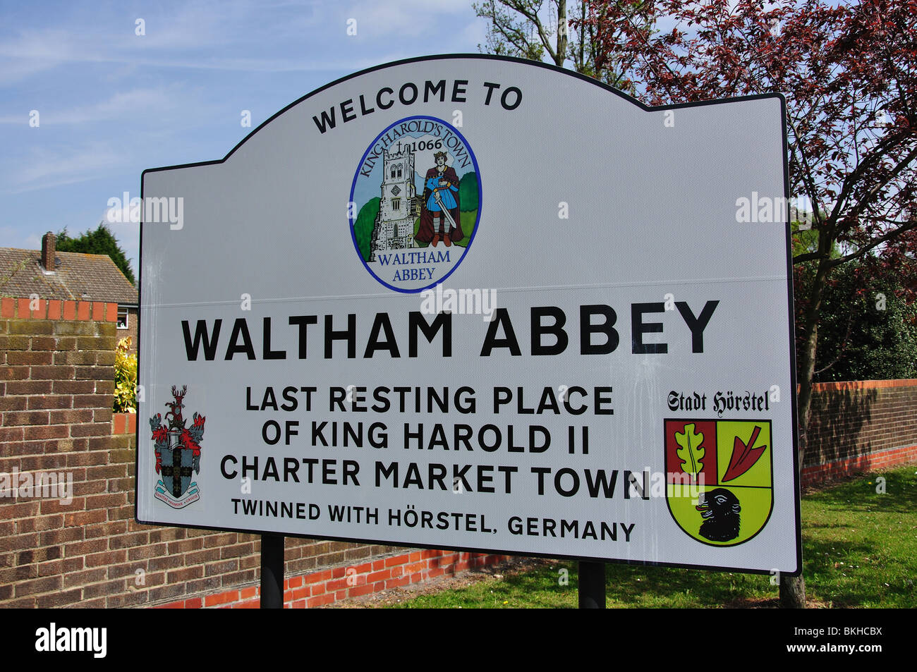 Town sign, Waltham Abbey, Essex, England, United Kingdom Stock Photo ...