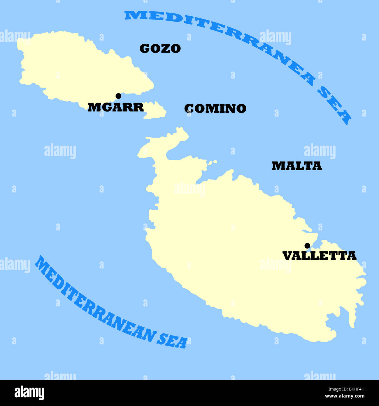 Map of Maltese Islands isolated on a blue background Stock Photo - Alamy