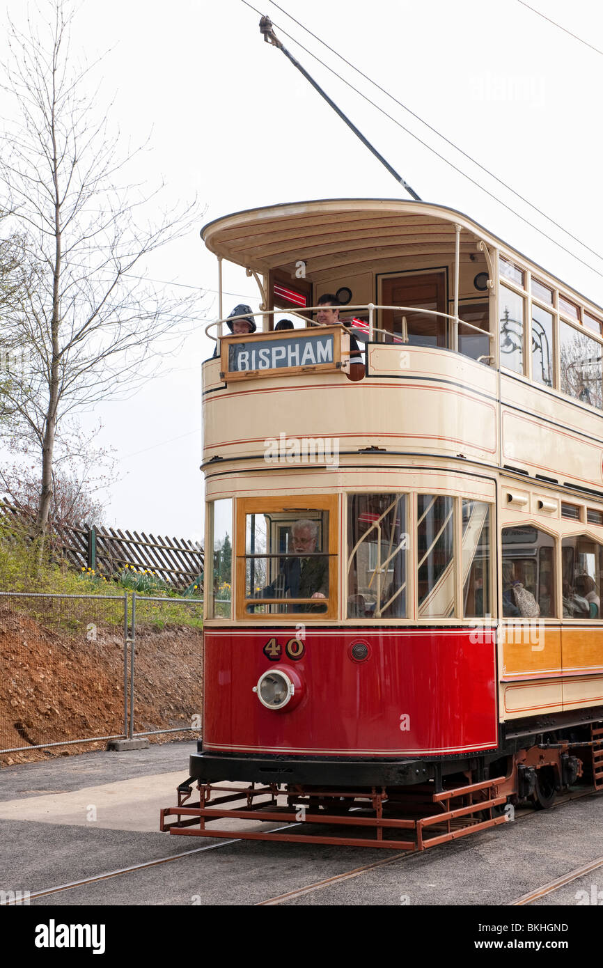 Former Blackpool trams in use at the National Tramway Museum in Crich ...