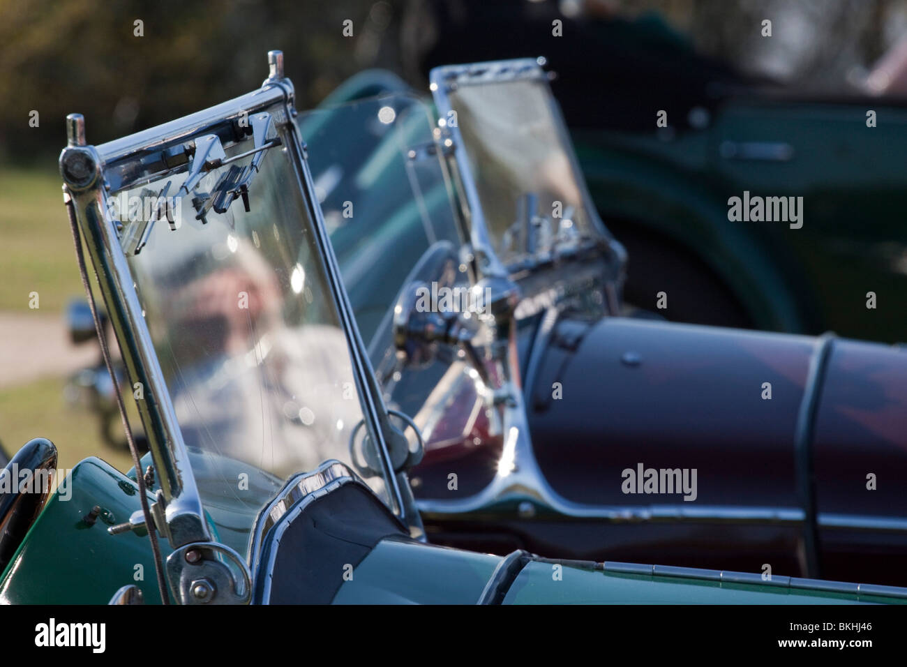 The windscreens/windshields of two vintage Riley motor cars Stock Photo ...
