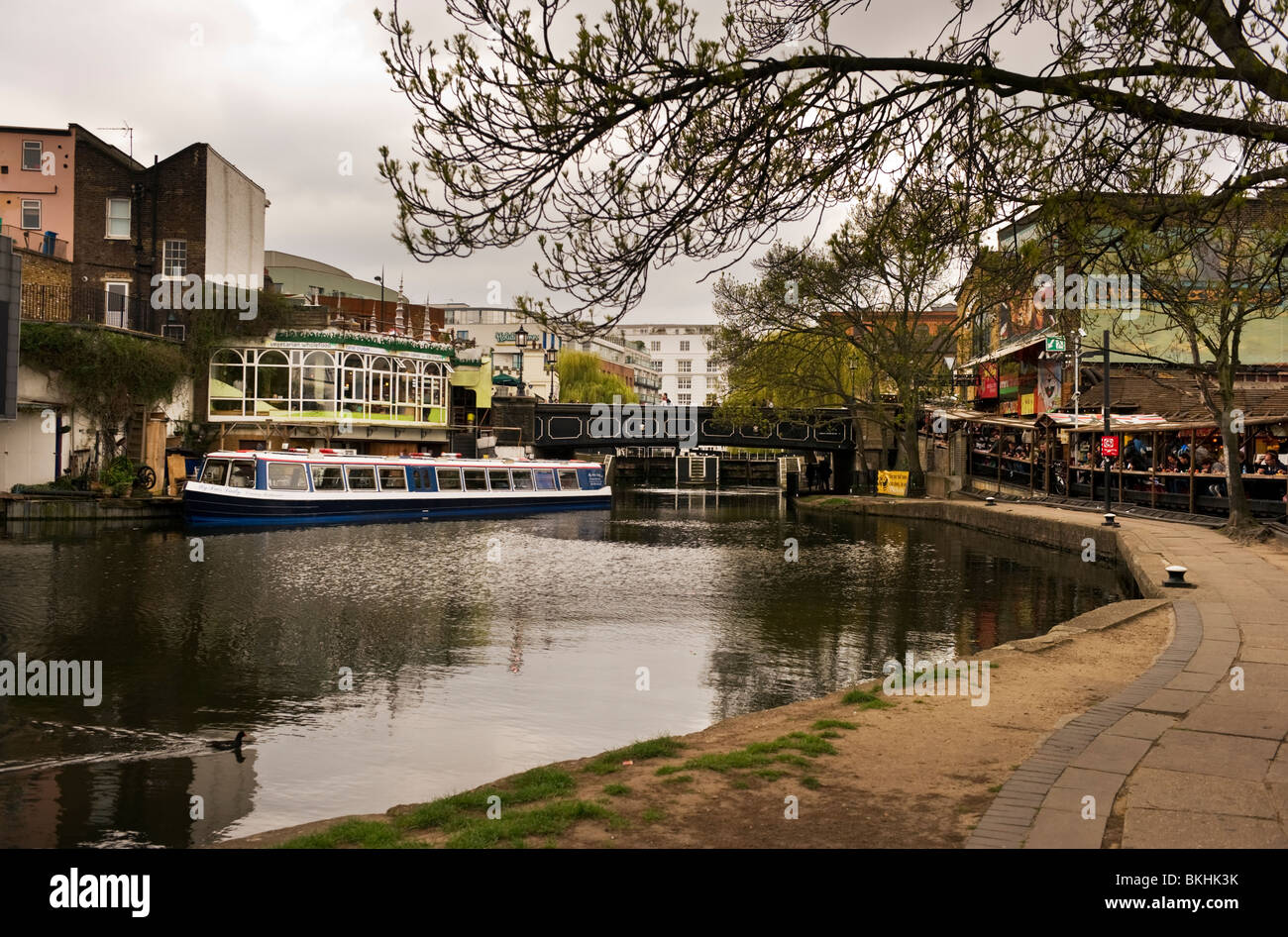 A view of Regents canal and towpath a London waterway towards a ...