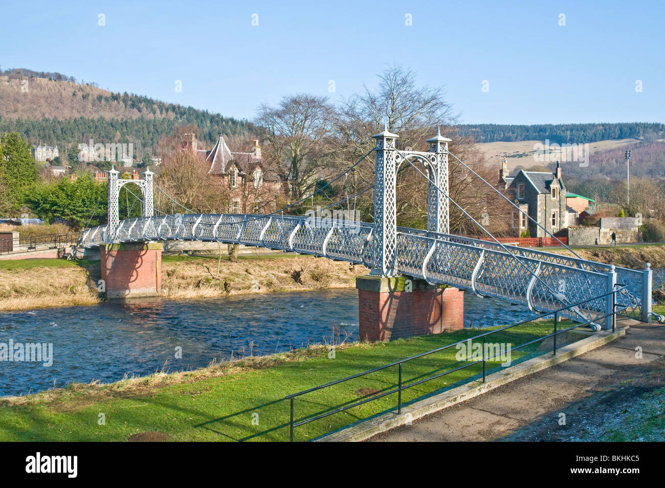 Suspension bridge over the River Tweed at Peebles Scotland Stock Photo ...