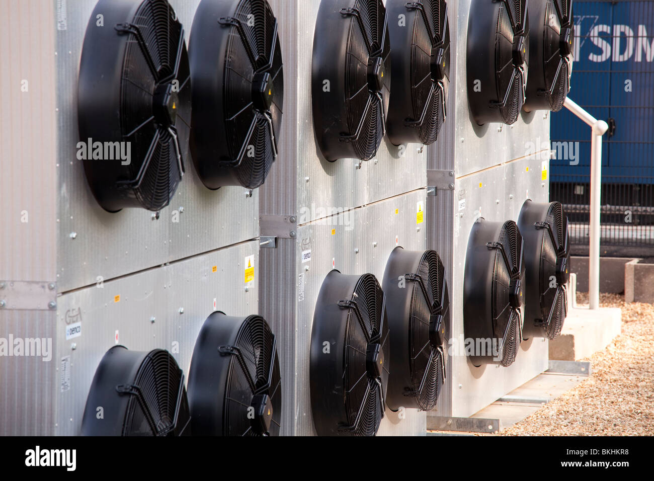 Exterior mounted air conditioning units on computer server building ...