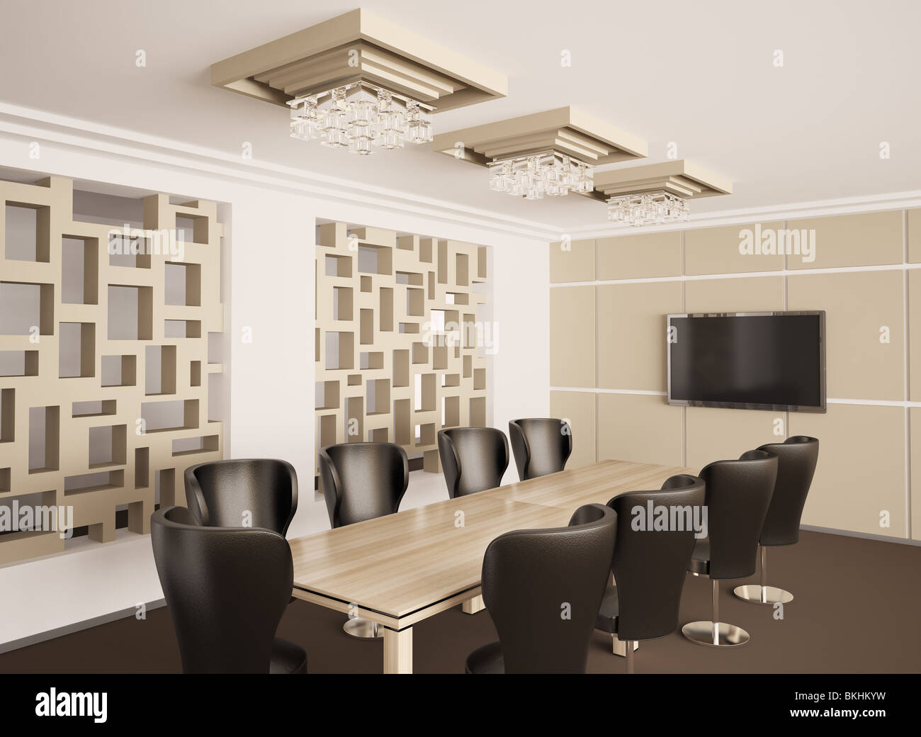 Modern boardroom with lcd interior 3d render Stock Photo - Alamy