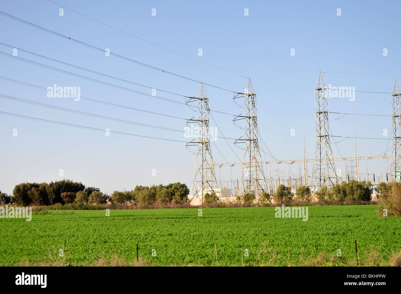 Israel, Haifa bay. High voltage power line pylon Stock Photo - Alamy