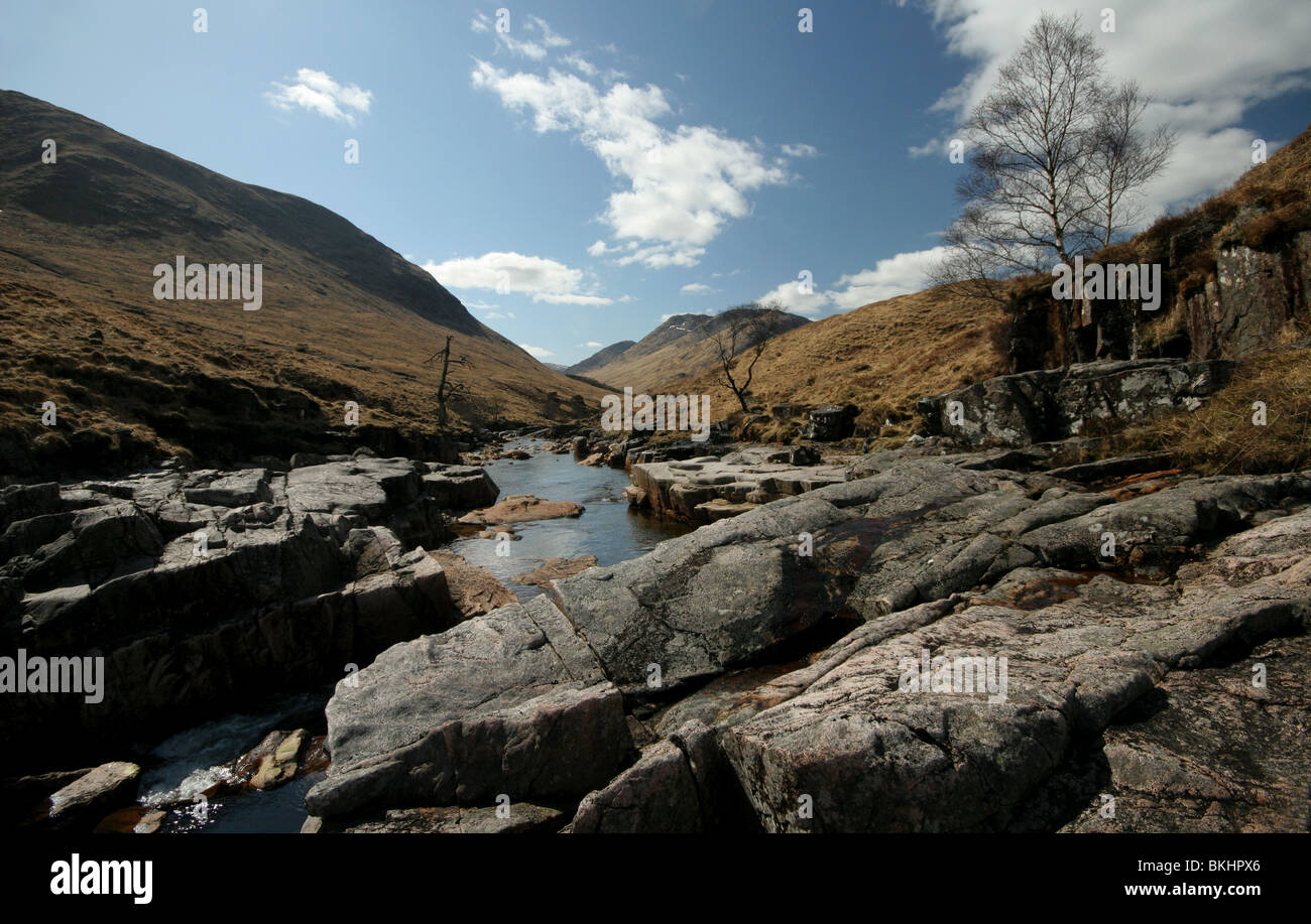 Glen Etive, near Glencoe, Scotland. This is a fast flowing river ...