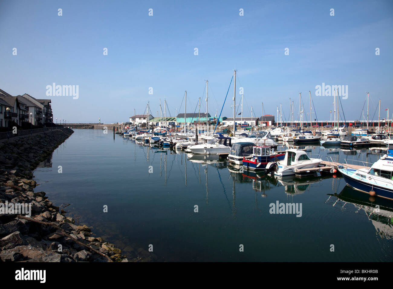 Boating marina at Aberystwyth coastal town in Mid Wales on a spring ...