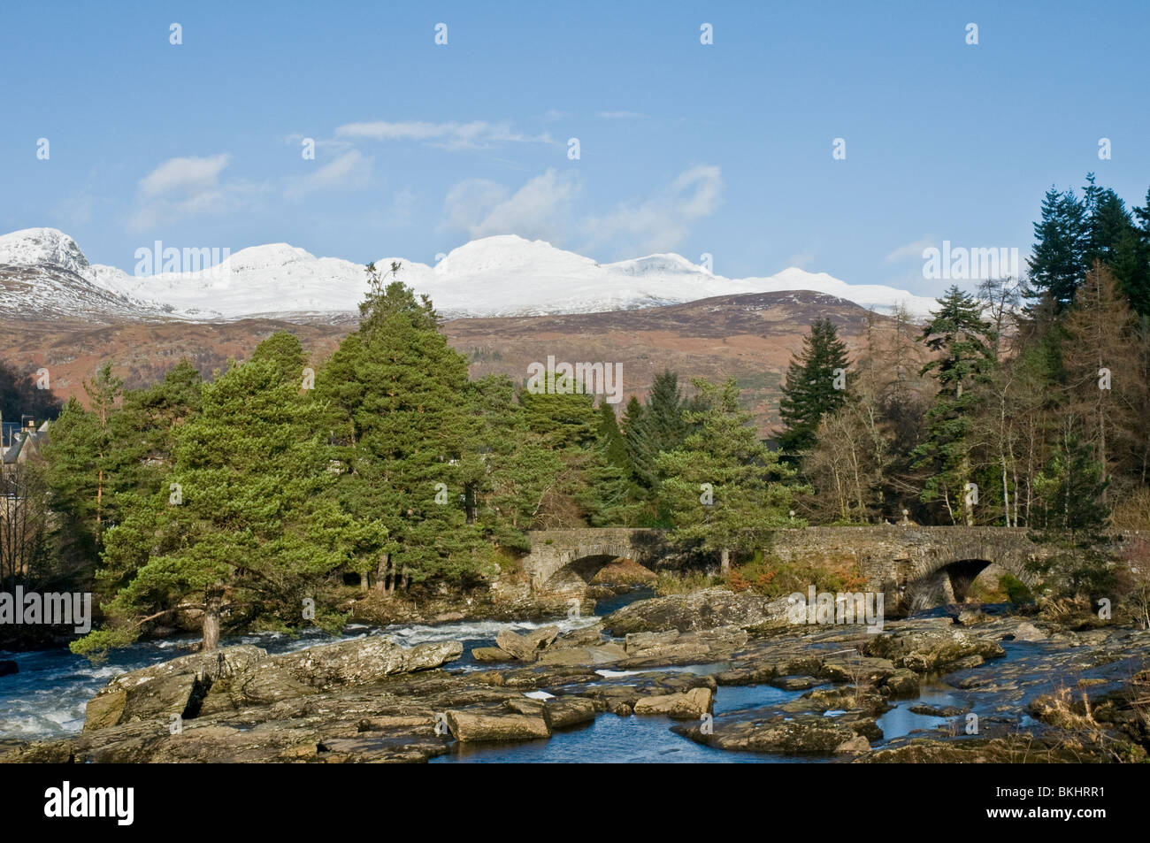 River Dochart & Falls of Dochart Killin Stirling District in winter ...