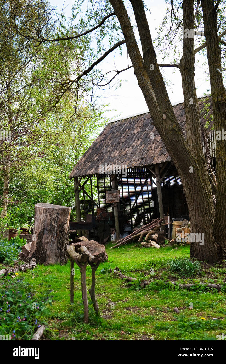 The wood shed at Ryton Organic Gardens, Warwickshire, England Stock ...