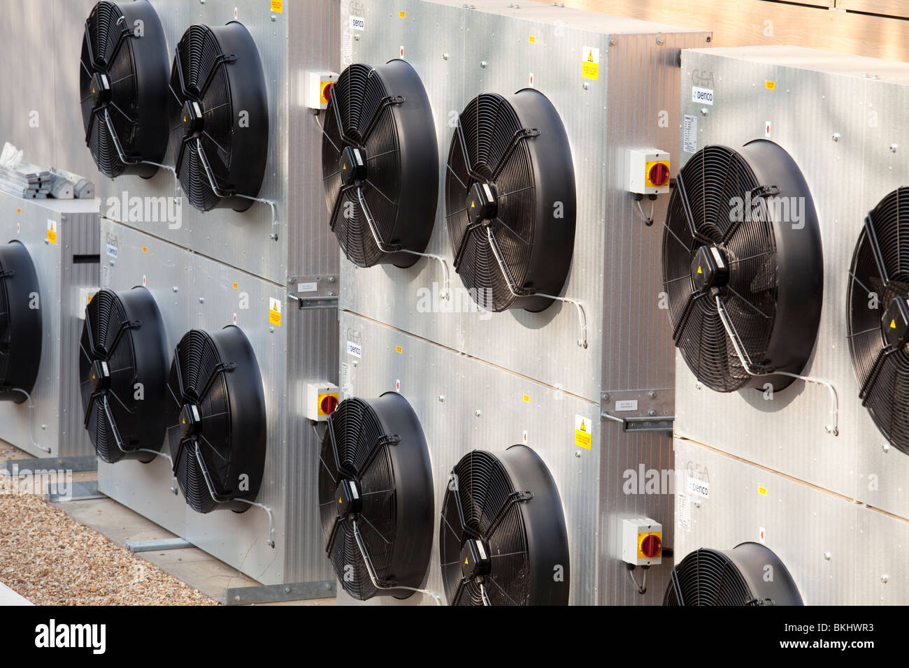 Exterior mounted air conditioning units on computer server building ...