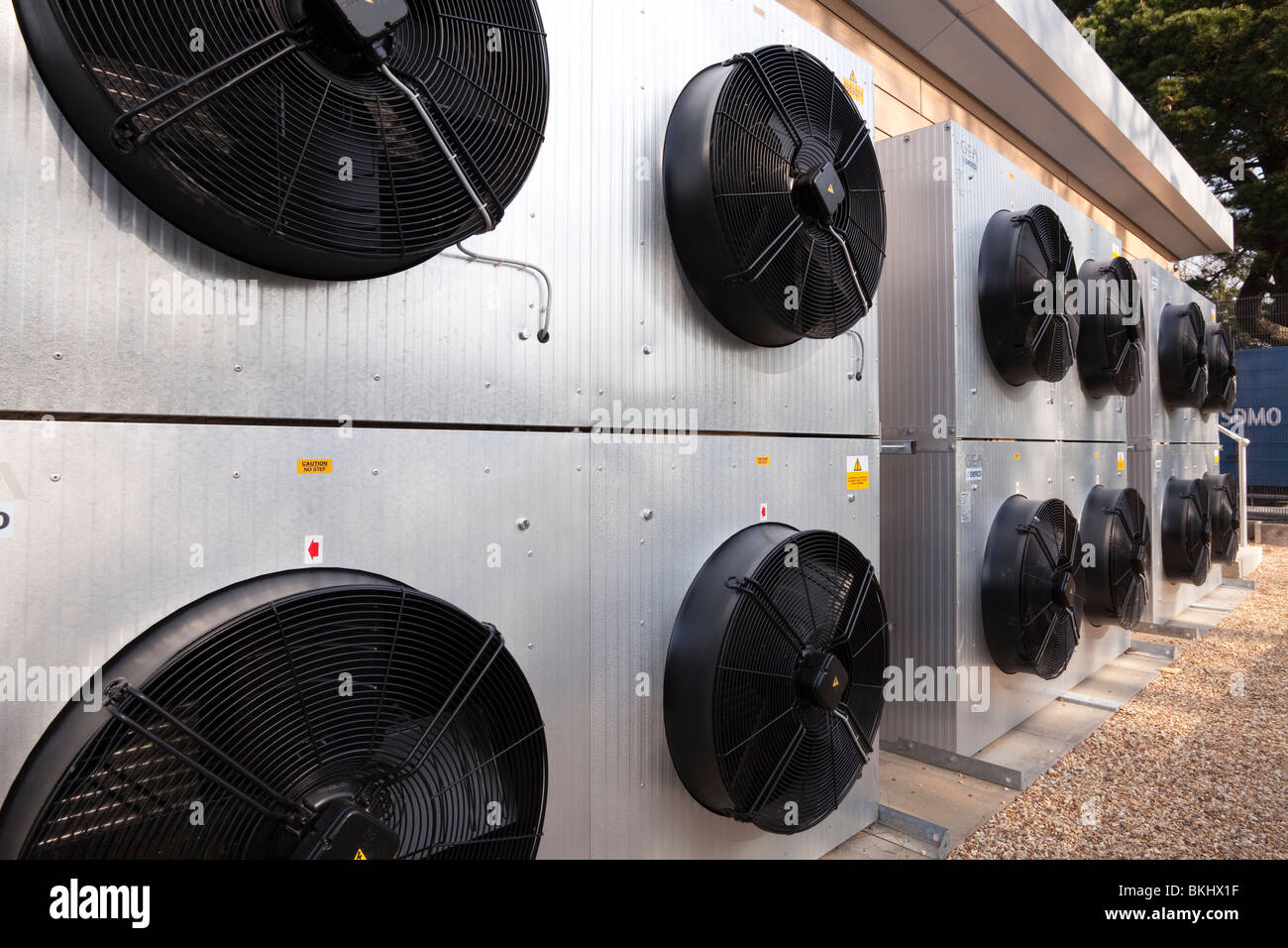 Exterior mounted air conditioning units on computer server building ...