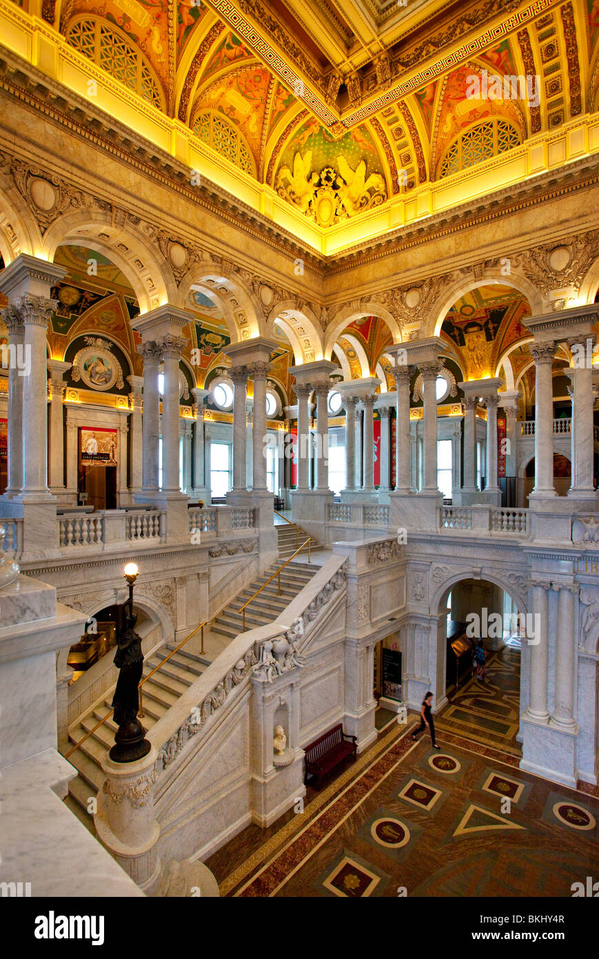 Ornate architecture inside the Jefferson Building of the Library of ...