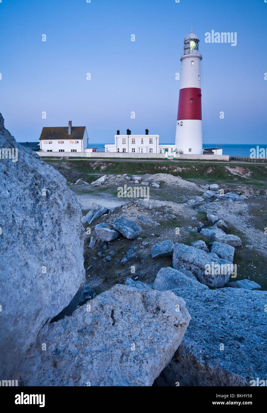 Portland Bill Lighthouse at twilight. Isle of Portland Dorset UK Stock ...