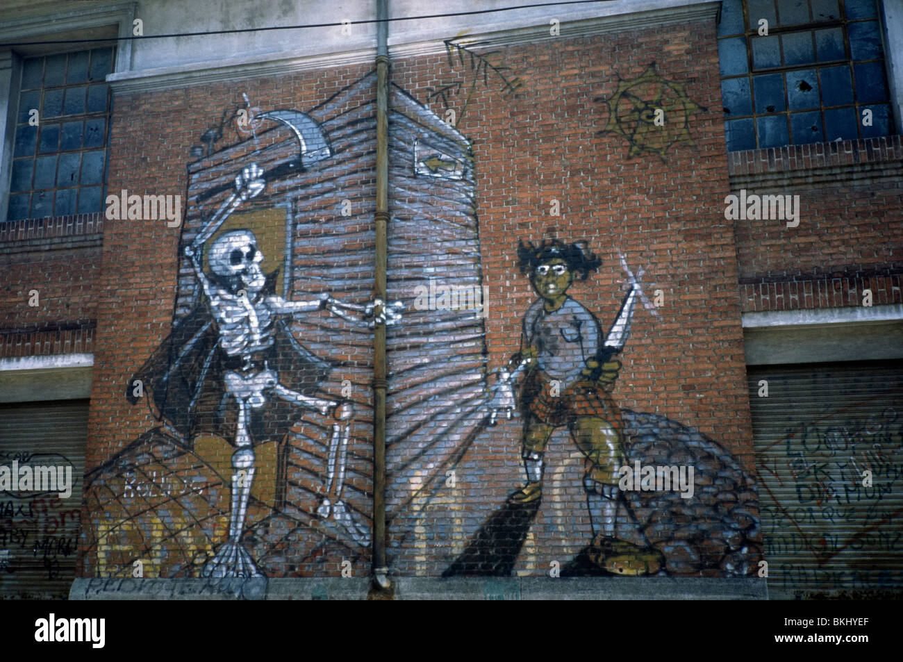 Mural painting depicting Death as skeleton setting an ambush Stock ...