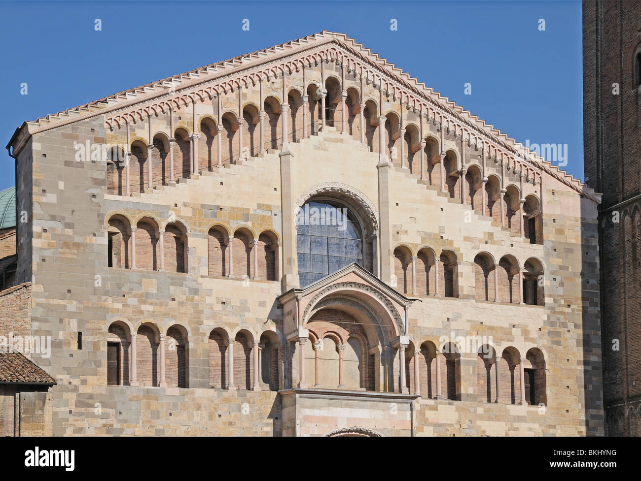 Façade of Cathedral from Piazza del Duomo Parma Italy built in marble ...
