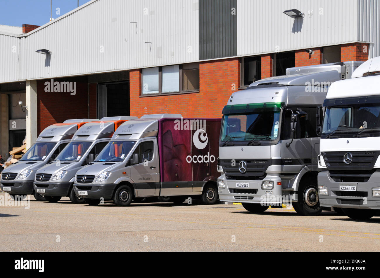 Ocado online supermarket business with Mercedes delivery vans and lorry ...