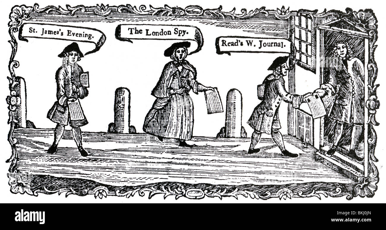 NEWSPAPER SELLERS shown in an 18th century wood engraving Stock Photo ...