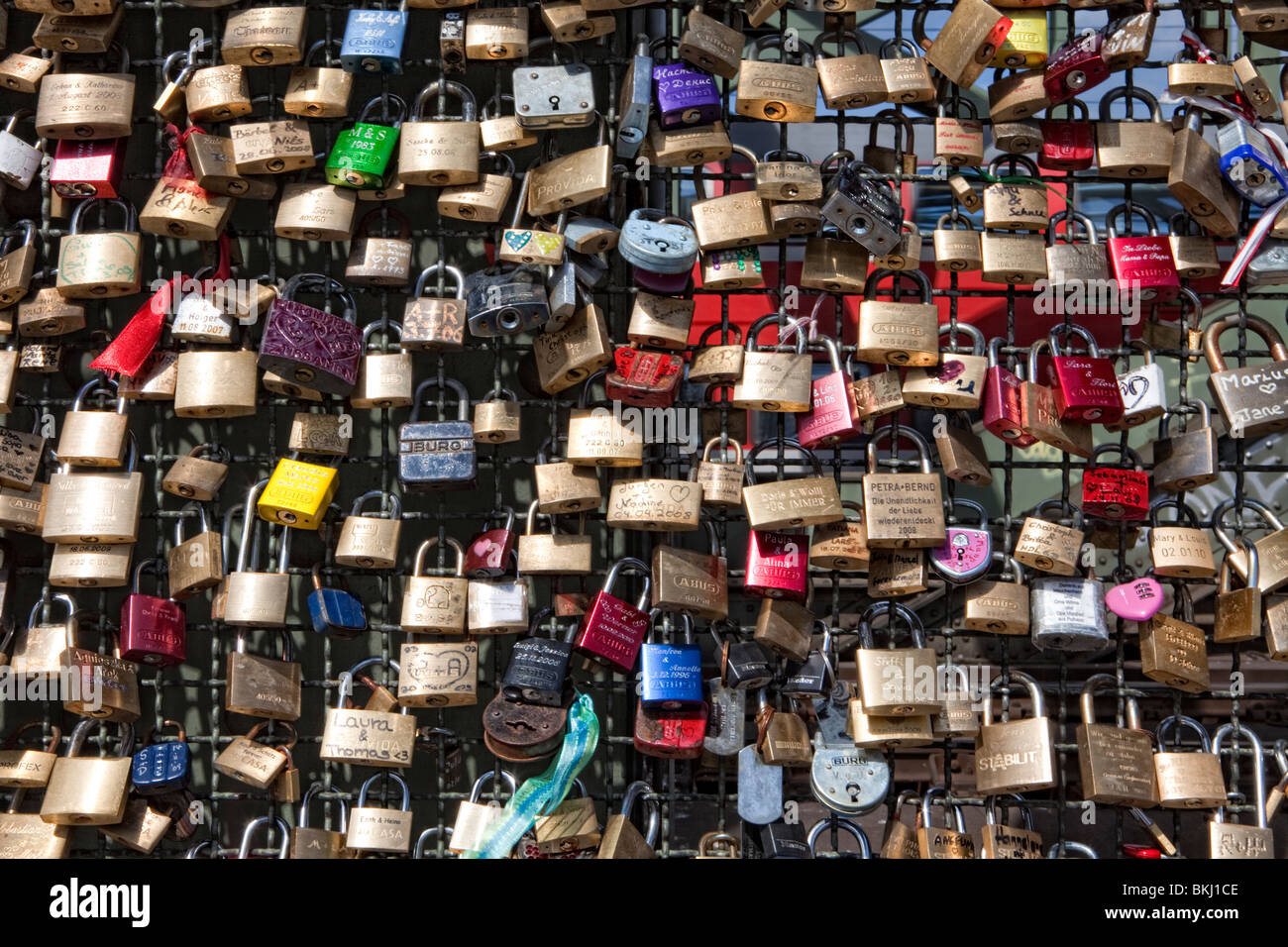 Padlocks as a symbol for friendship and love on Hohenzollernbruecke ...