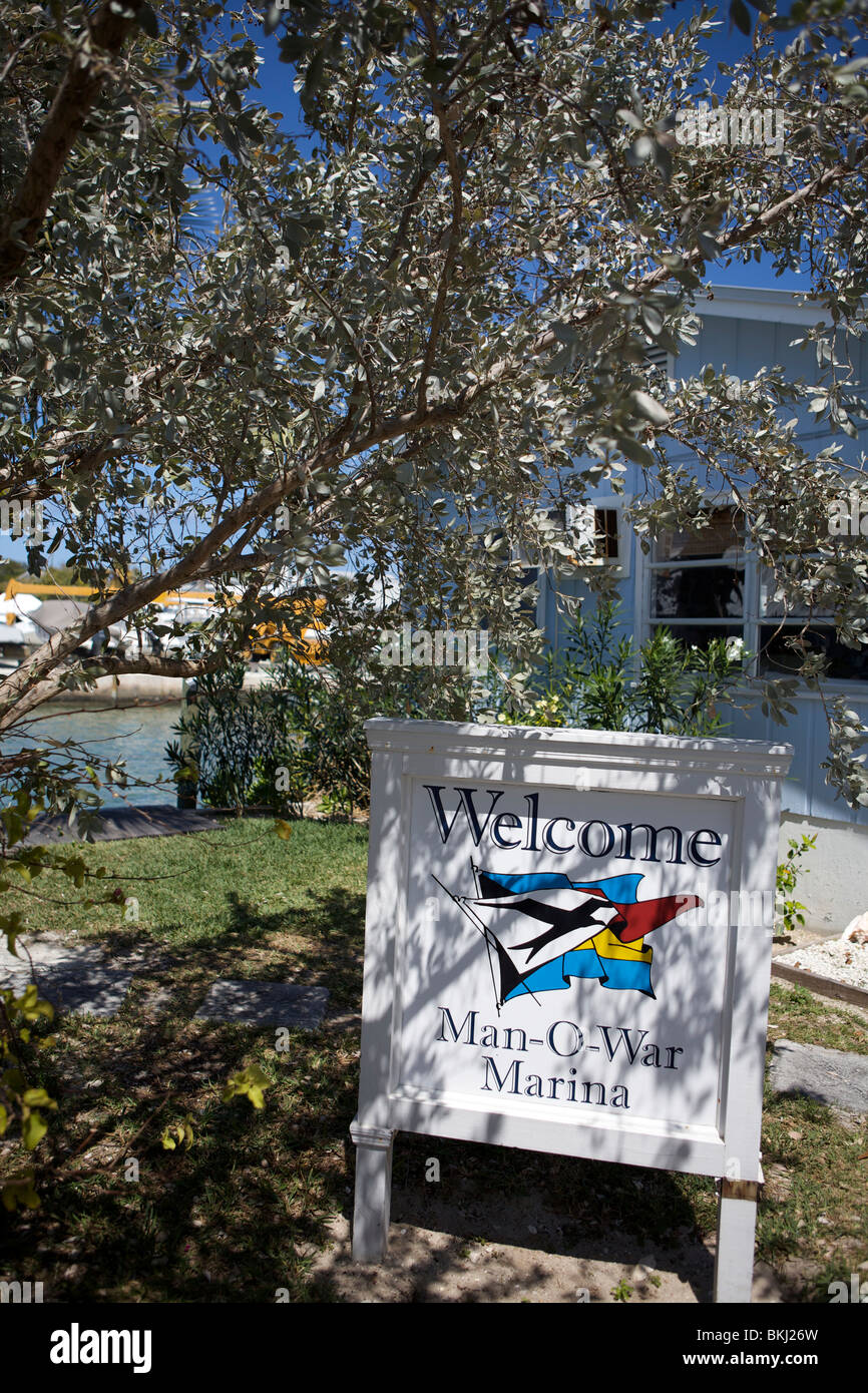 Welcome sign at Man O War Marina Stock Photo - Alamy
