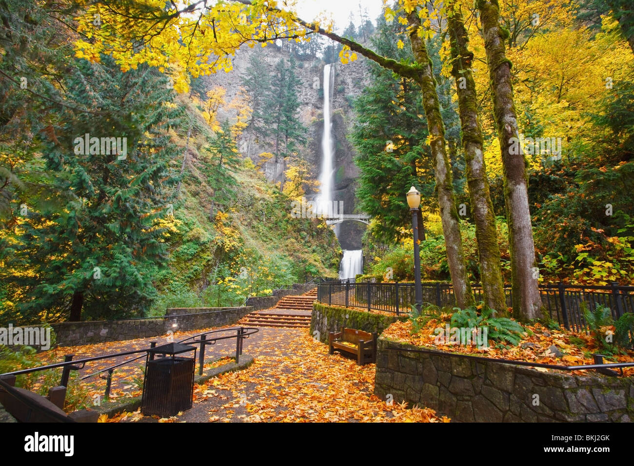 A Path And Waterfall In A Park In Autumn Stock Photo - Alamy